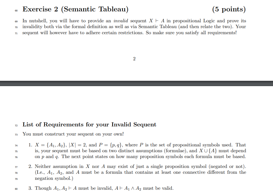 68 69 Exercise 2 (Semantic Tableau) (5 points) In | Chegg.com