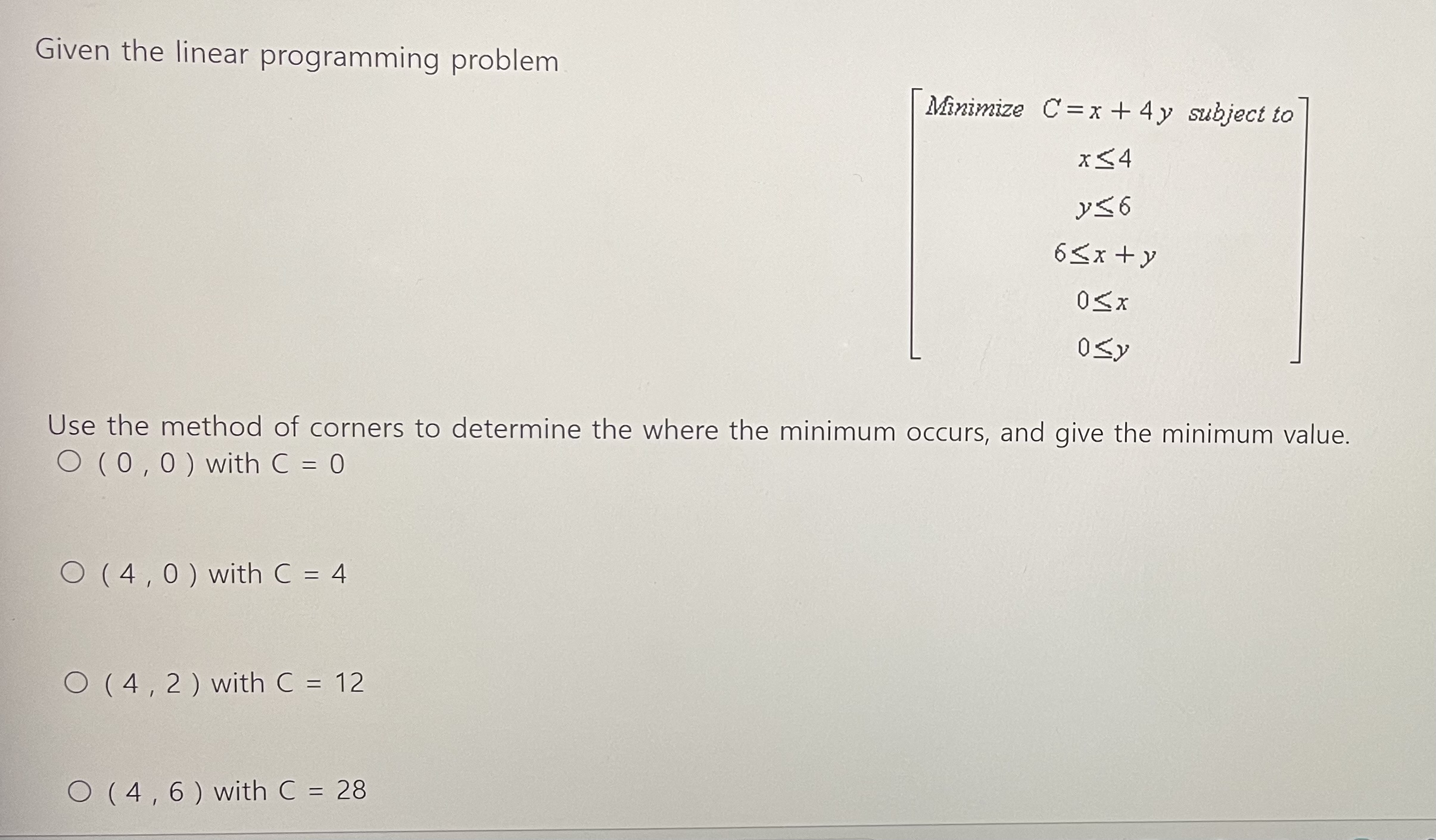 Solved Given the linear programming problem ⎣⎡ Minimize | Chegg.com