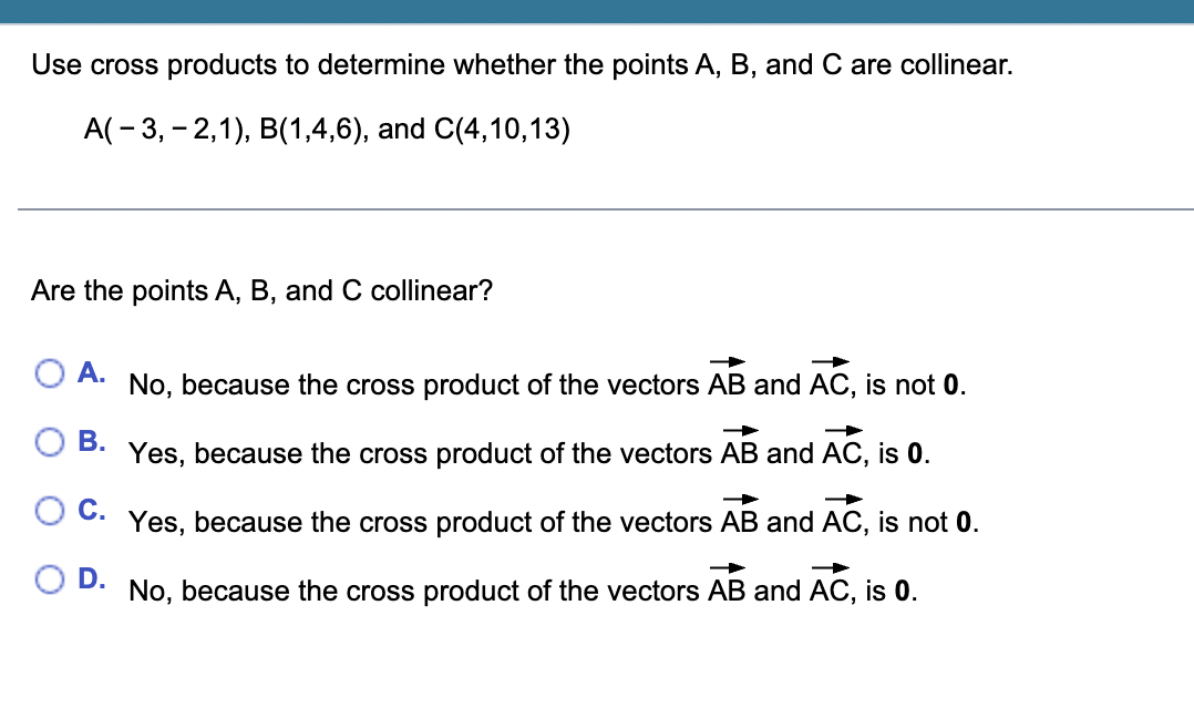 Solved Use cross products to determine whether the points | Chegg.com
