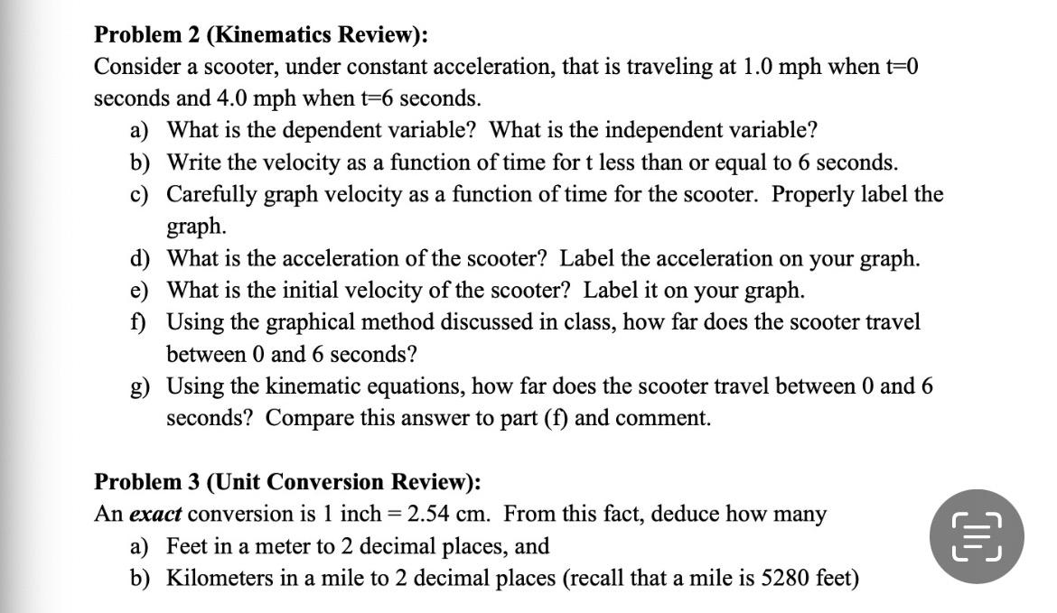 Solved Problem 2 (Kinematics Review): Consider a scooter, | Chegg.com