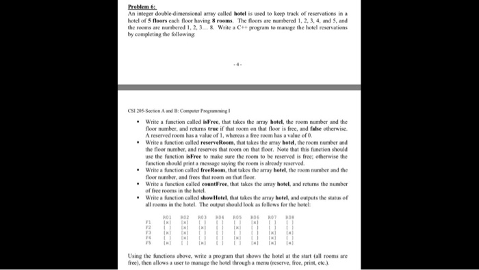 Solved An integer double-dimensional array called hotel is | Chegg.com