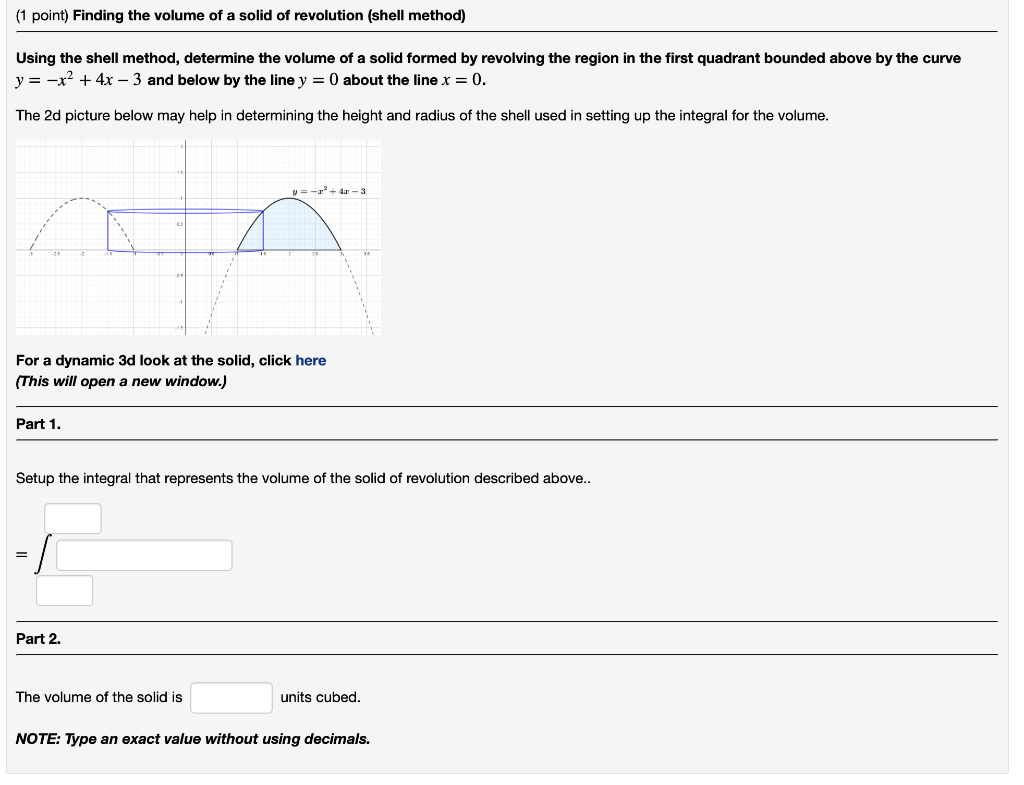 Solved (1 point) Finding the volume of a solid of revolution | Chegg.com
