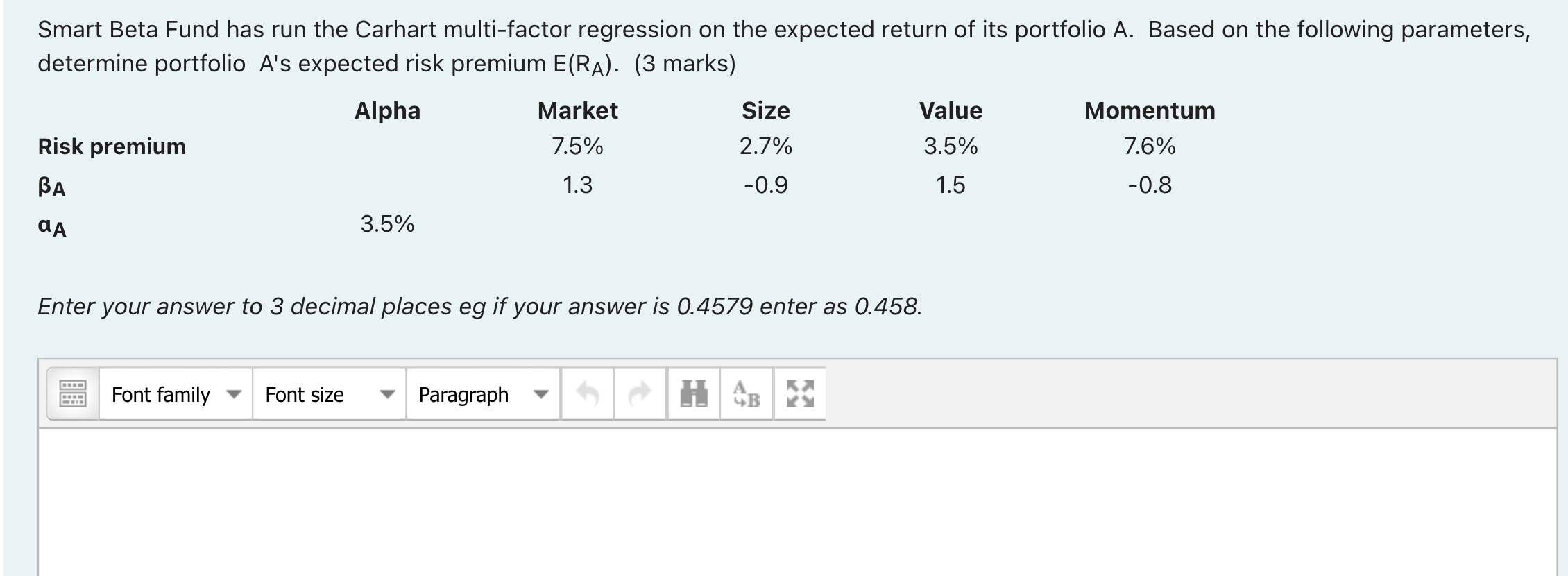 Solved Smart Beta Fund has run the Carhart multi-factor | Chegg.com