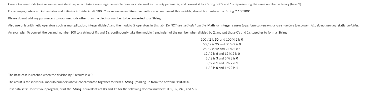 Solved Create two methods (one recursive, one iterative) | Chegg.com