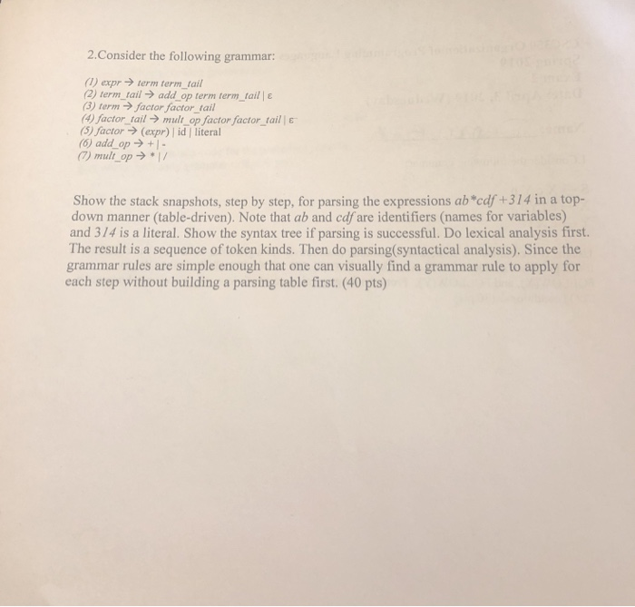 Solved 2.Consider the following grammar: (1) expr term term | Chegg.com