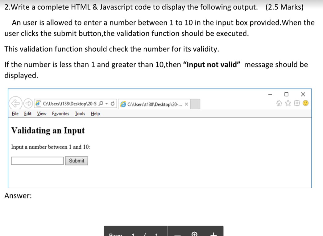 Solved 2 Write A Complete Html And Javascript Code To Display 7856