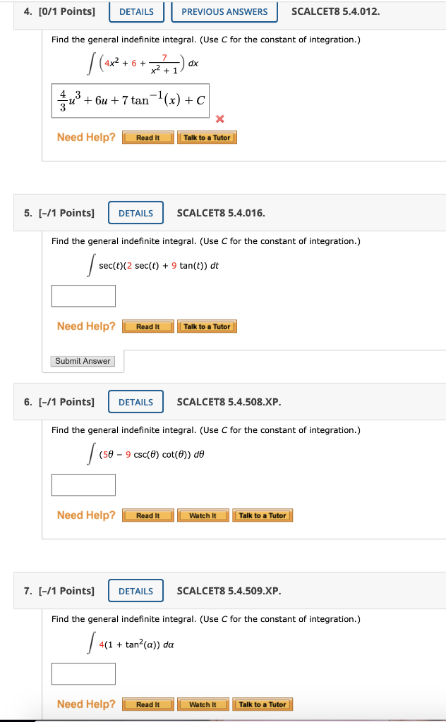 Solved 4. [0/1 Points) DETAILS PREVIOUS ANSWERS SCALCET8 | Chegg.com