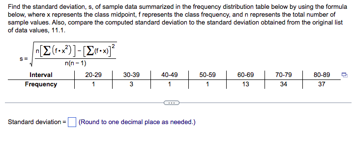 Solved Find the standard deviation, s, of sample data | Chegg.com