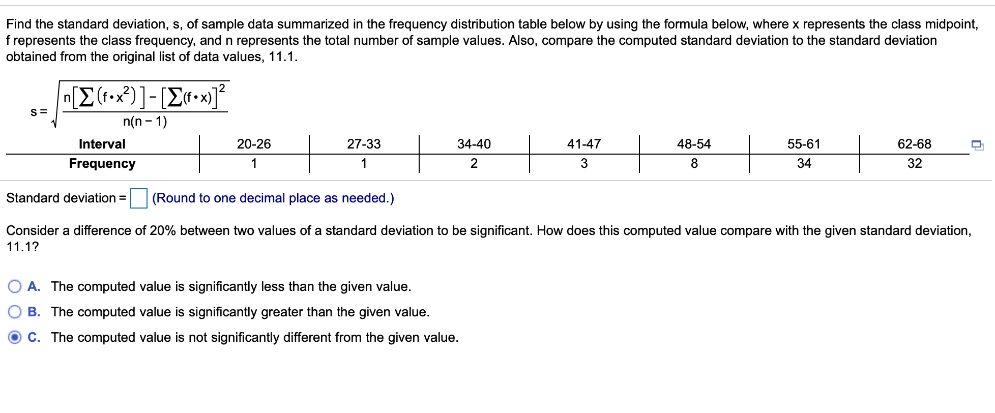 Solved Find the standard deviation, s, of sample data | Chegg.com