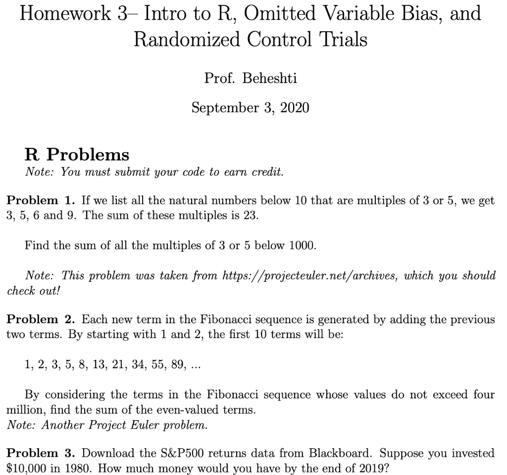 Solved Homework 3- Intro to R, Omitted Variable Bias, and | Chegg.com