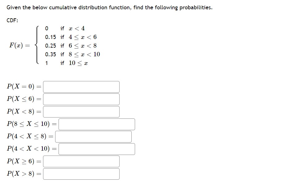 Solved Given the below cumulative distribution function, | Chegg.com