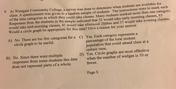 Solved At Westgate Community College, a survey was done to | Chegg.com