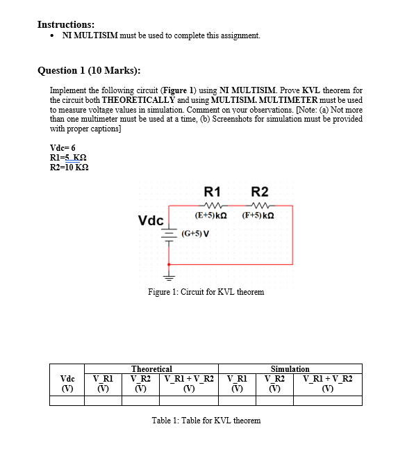 Solved Instructions: • NI MULTISIM must be used to complete | Chegg.com