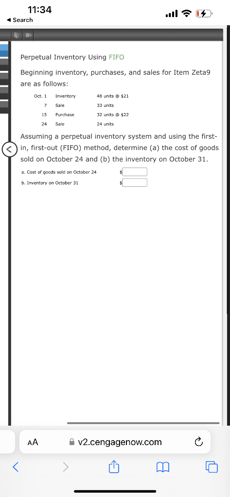 Solved Perpetual Inventory Using FIFO Beginning inventory, | Chegg.com