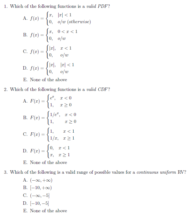 Solved 1. Which of the following functions is a valid PDF? | Chegg.com