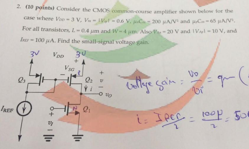 Solved 2. (10 points) Consider the CMOS common-course | Chegg.com