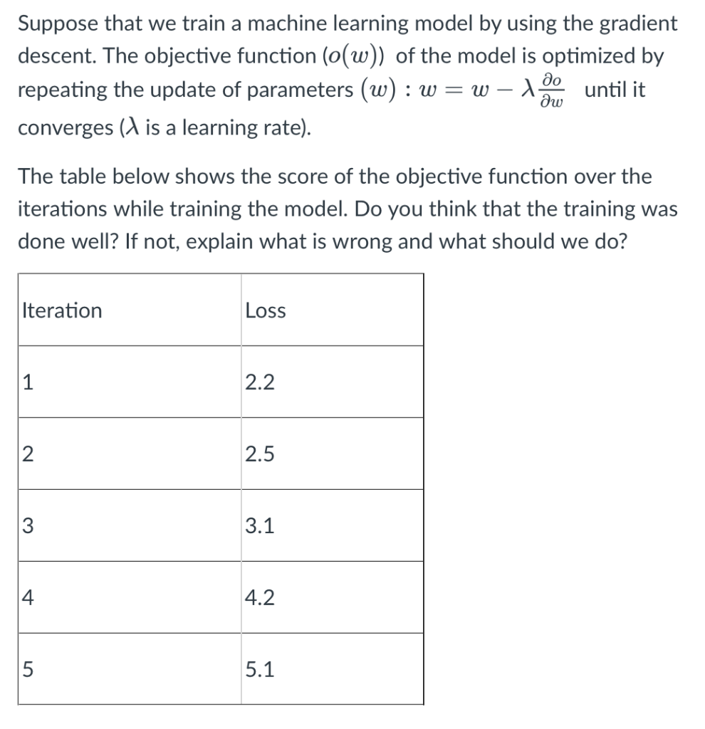 Solved Suppose that we train a machine learning model by | Chegg.com