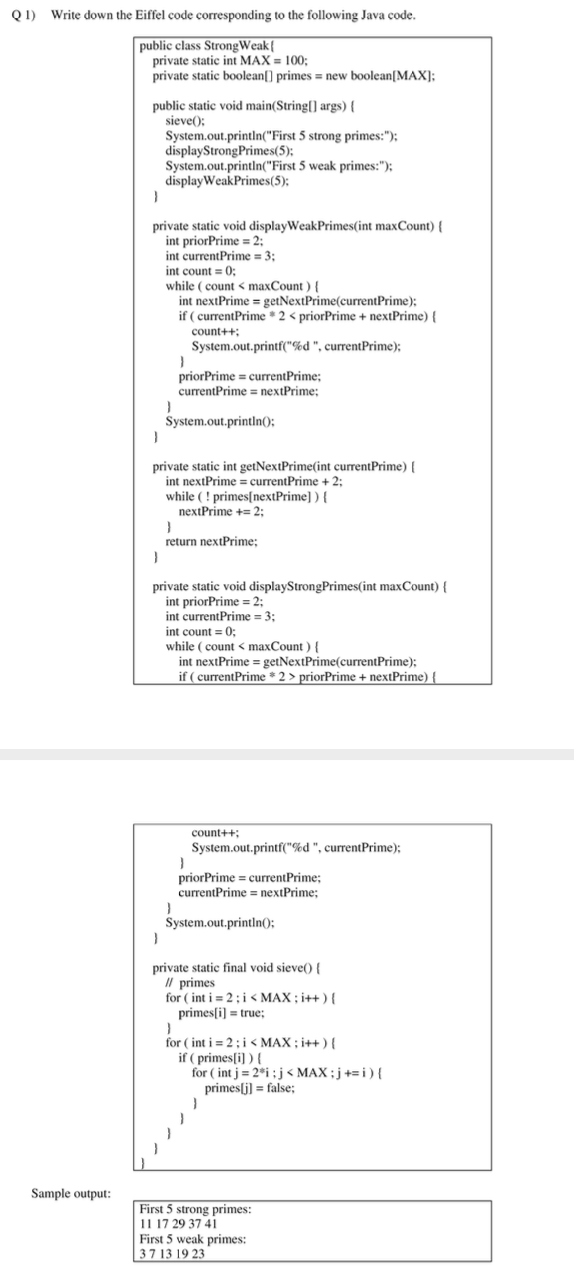 Solved Q1) Write down the Eiffel code corresponding to the | Chegg.com
