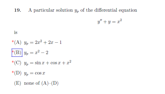 Solved 19. A particular solution yp of the differential | Chegg.com
