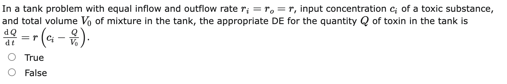 Solved = In a tank problem with equal inflow and outflow | Chegg.com