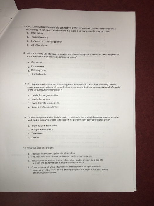Solved 11. Cloud computing allows users to connect via a Web | Chegg.com