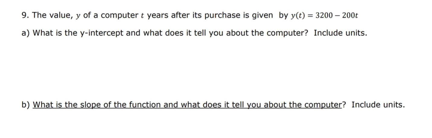 Solved 9. The value, y of a computer t years after its | Chegg.com