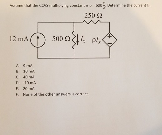 Solved Assume that the CCVS multiplying constant is ?-600 A. | Chegg.com