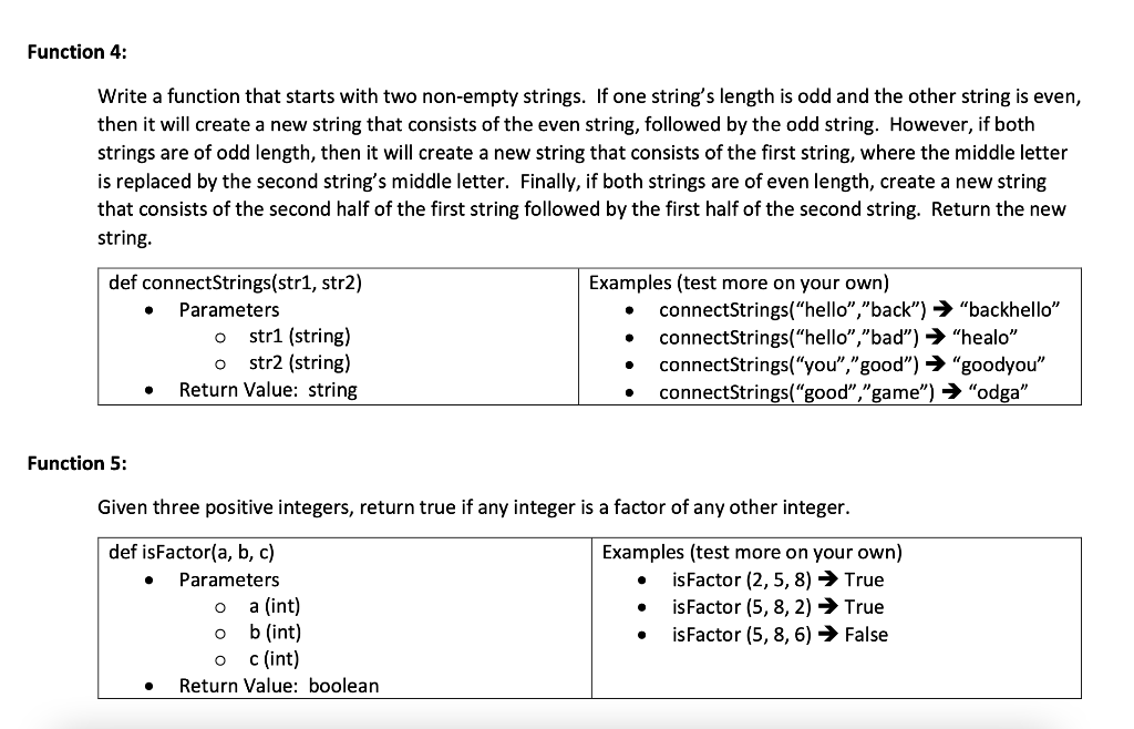 Solved Function 4: Write a function that starts with two | Chegg.com