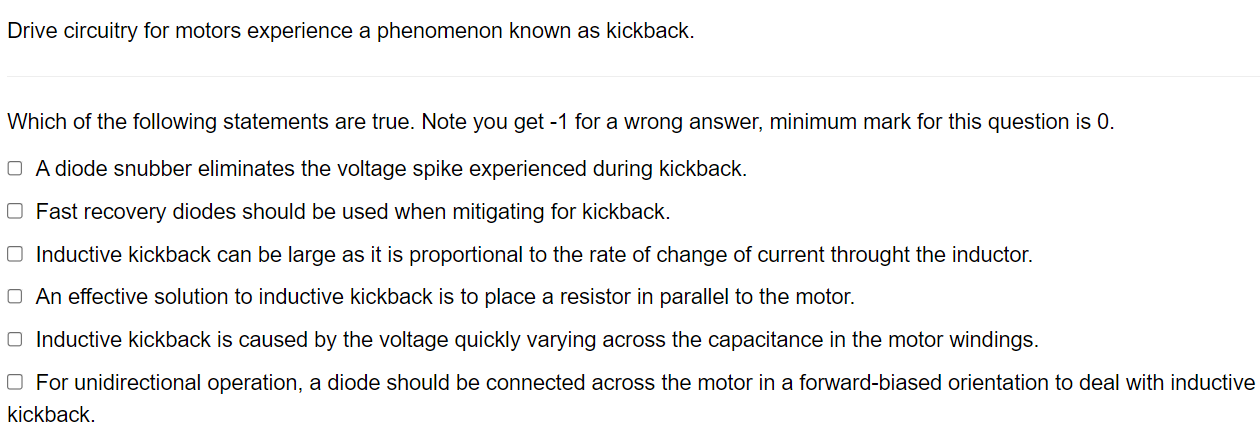 Solved Drive circuitry for motors experience a phenomenon | Chegg.com