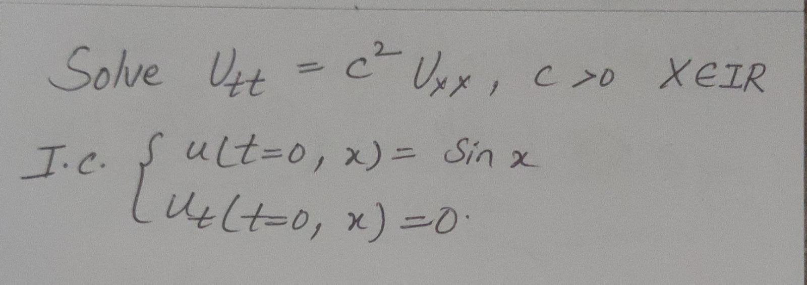 Solved Solve Utt=c2Uxx,c>0x∈IR I.c. | Chegg.com