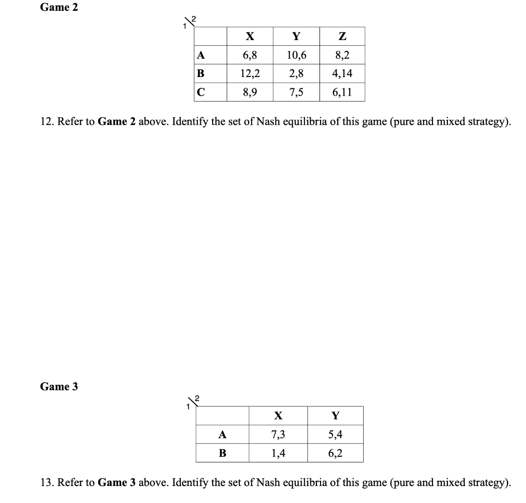 Solved Game 2 X 6 8 12 2 8 9 Y 10 6 2 8 7 5 Z 8 2 4 14 6 11 Chegg
