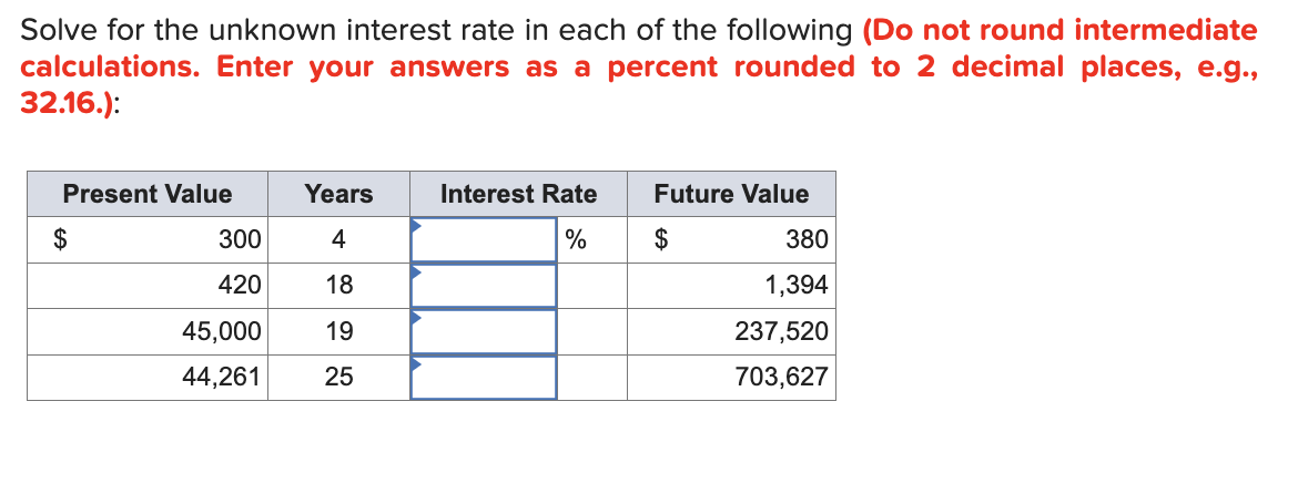Solve for the unknown interest rate in each of the | Chegg.com