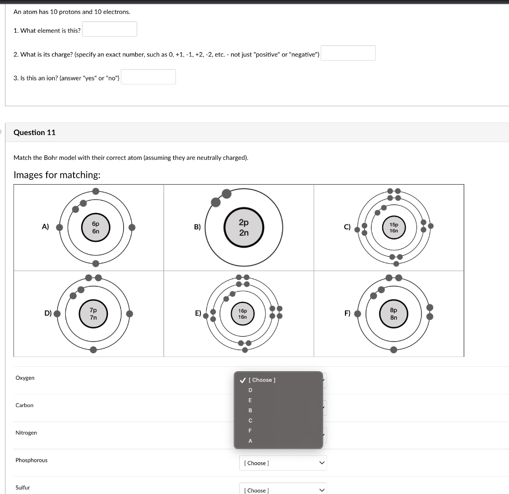 Solved An atom has 10 protons and 10 electrons. 1. What | Chegg.com