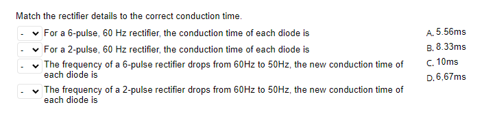 Solved Match the rectifier details to the correct conduction | Chegg.com
