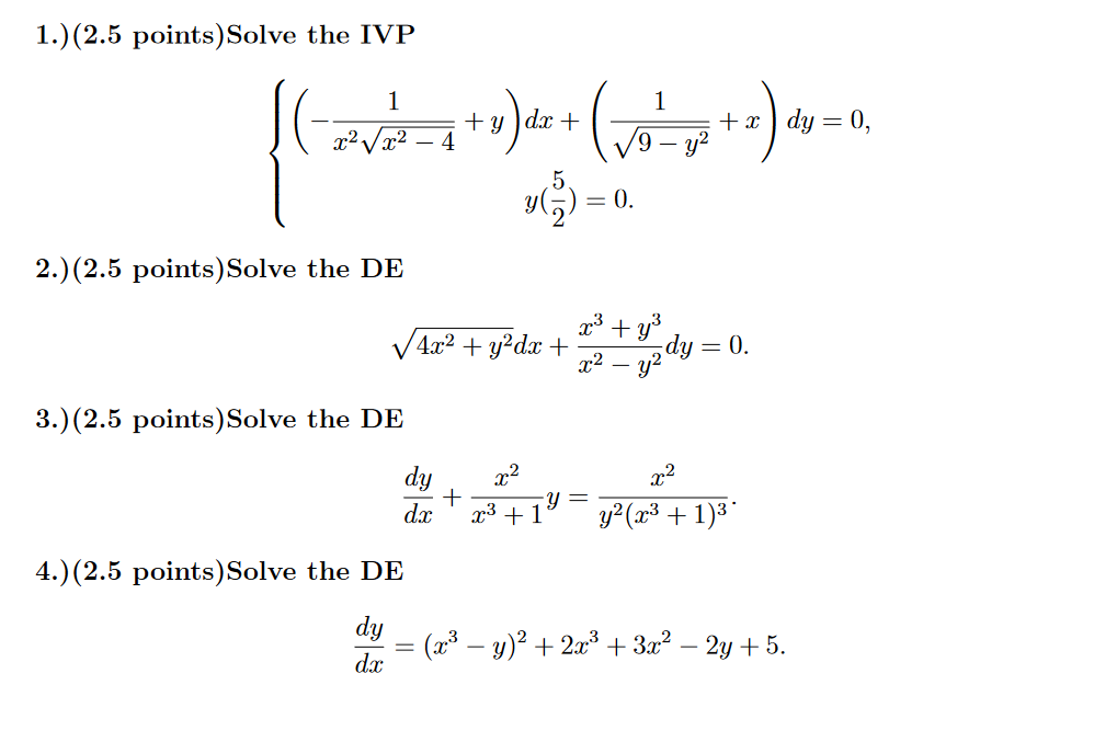 Solved 1.)(2.5 points)Solve the IVP 1 +9 ) dx + 2V2 - 4 1 + | Chegg.com