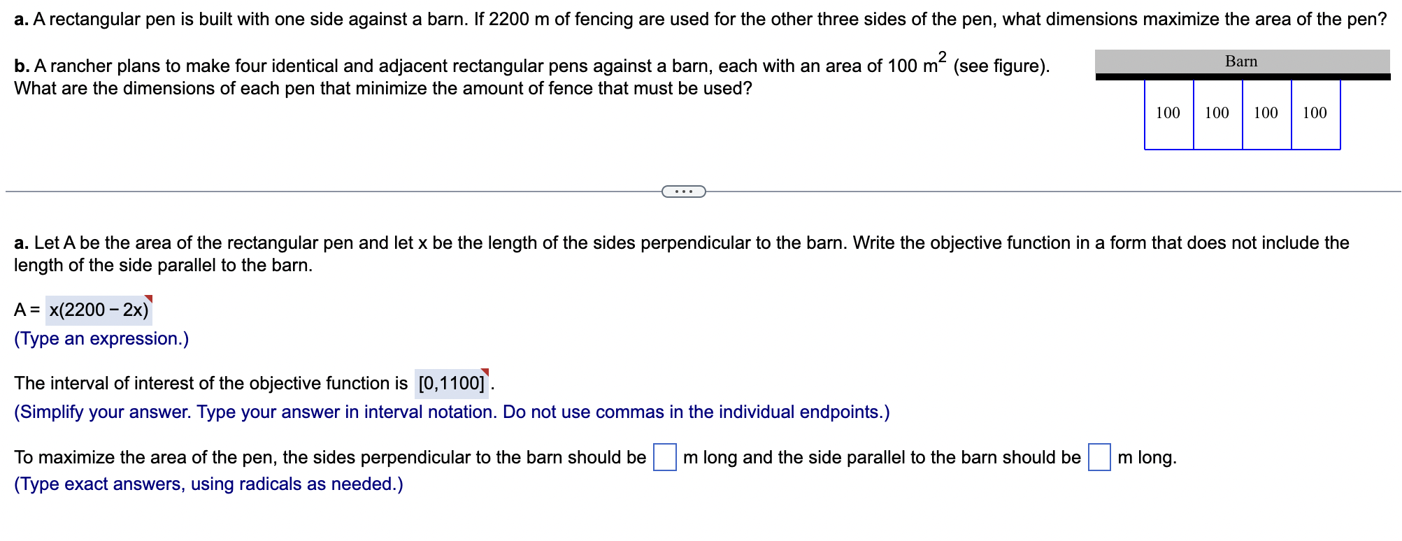 Solved a. A rectangular pen is built with one side against a | Chegg.com