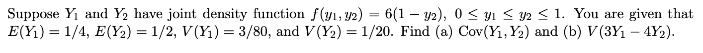Solved Suppose Y1 and Y2 have joint density function | Chegg.com