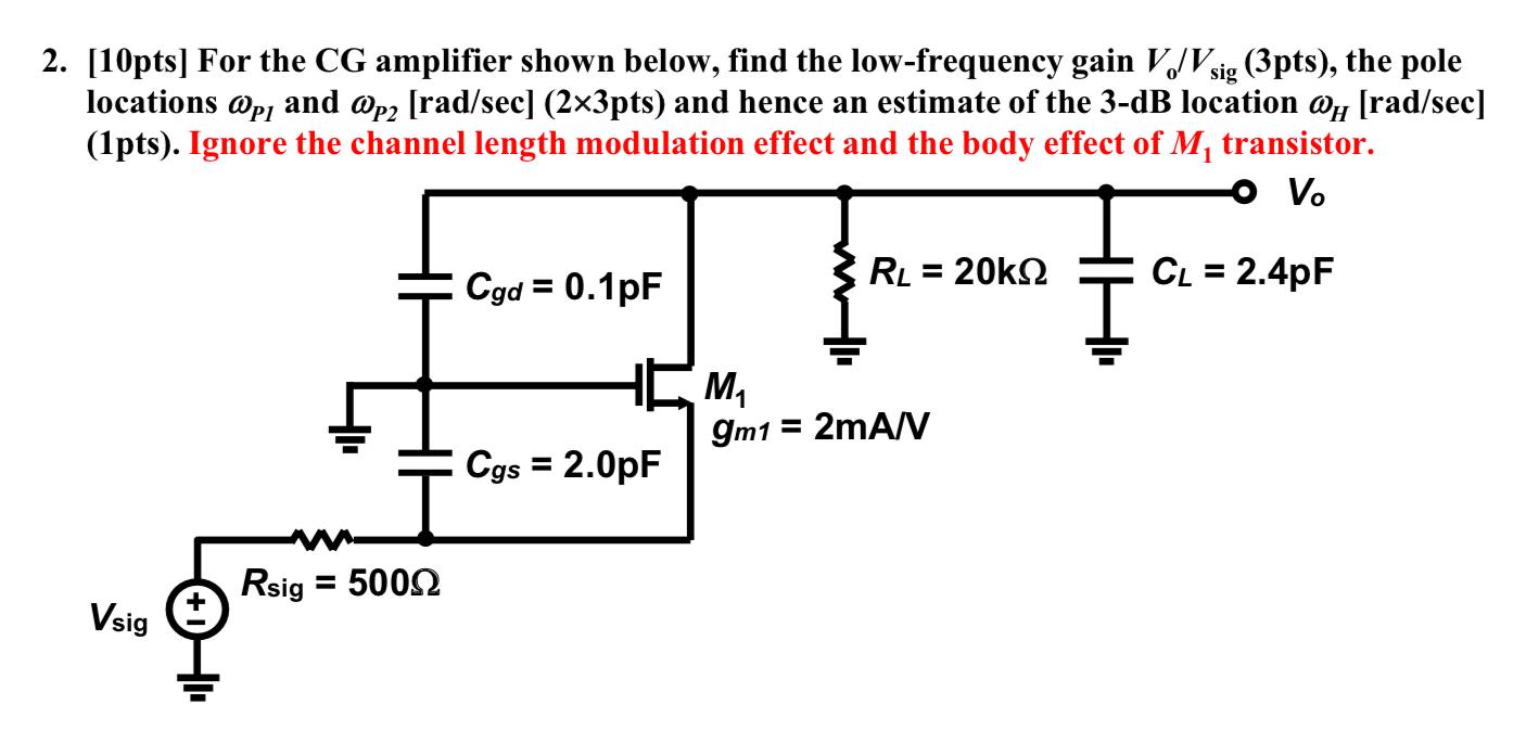 Solved [10pts] For the CG amplifier shown below, find the | Chegg.com
