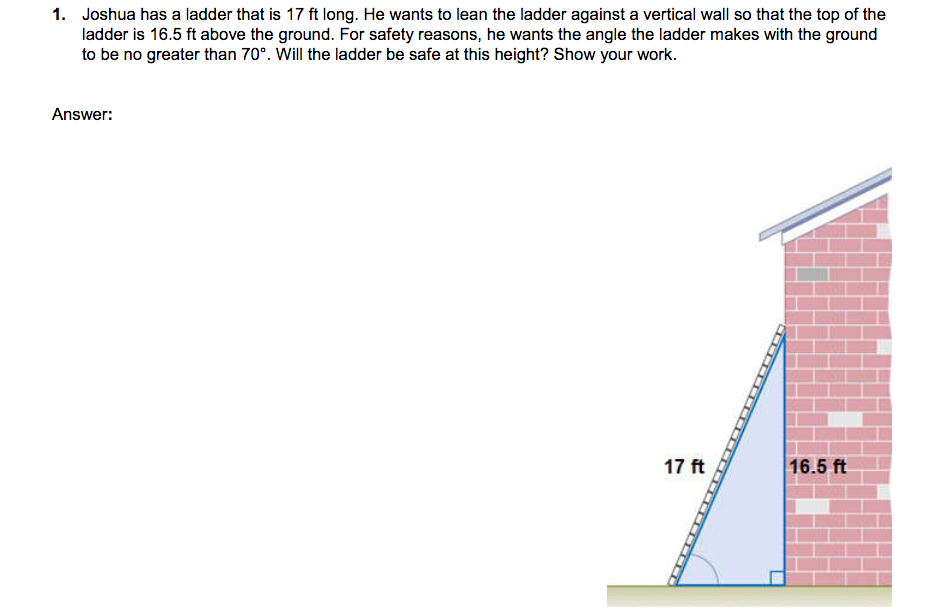 Solved 1. Joshua has a ladder that is 17 ft long. He wants | Chegg.com