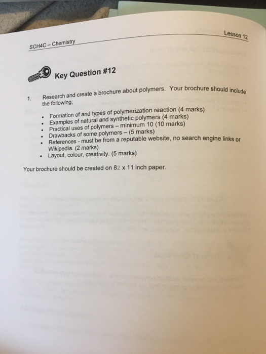 Solved Lesson 12 SCH4C- Chemistry Key Question #12 1. | Chegg.com