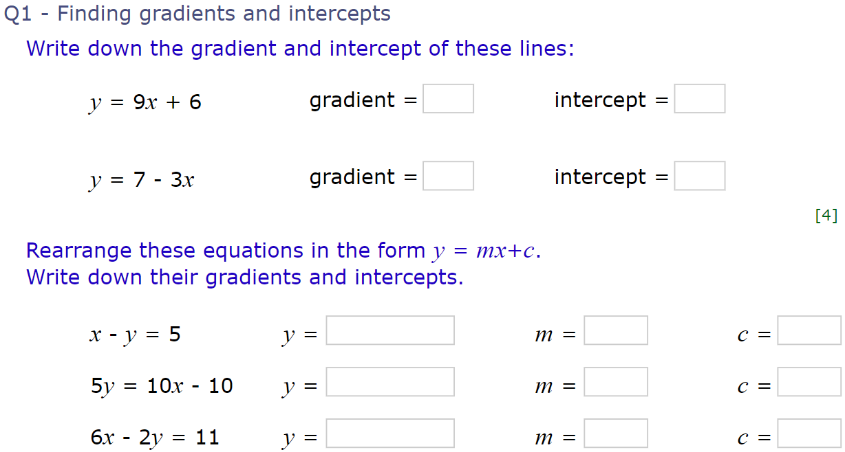 Solved Q1 - Finding gradients and intercepts Write down the | Chegg.com
