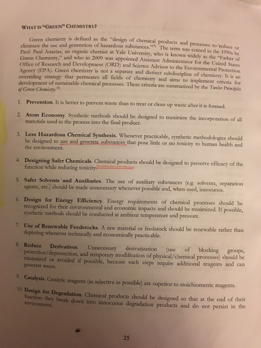 Solved With reference to the Twelve Principles of Green | Chegg.com