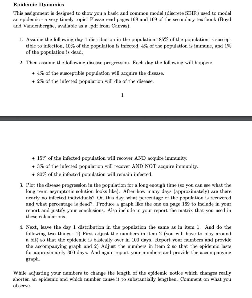 Solved Epidemic Dynamics This assignment is designed to show | Chegg.com