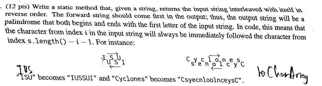 Solved (12 pts) Write a static method that, given a string, | Chegg.com