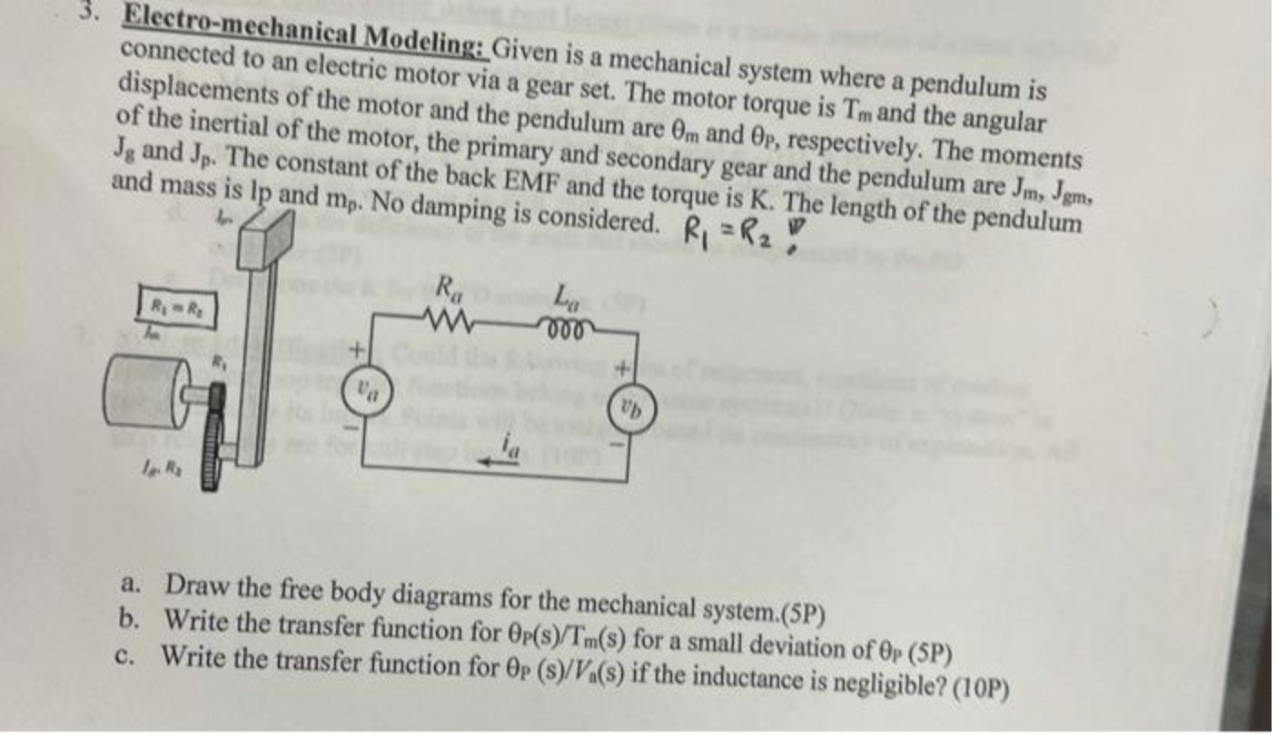 Solved 3. Electro-mechanical Modeling: Given is a mechanical | Chegg.com