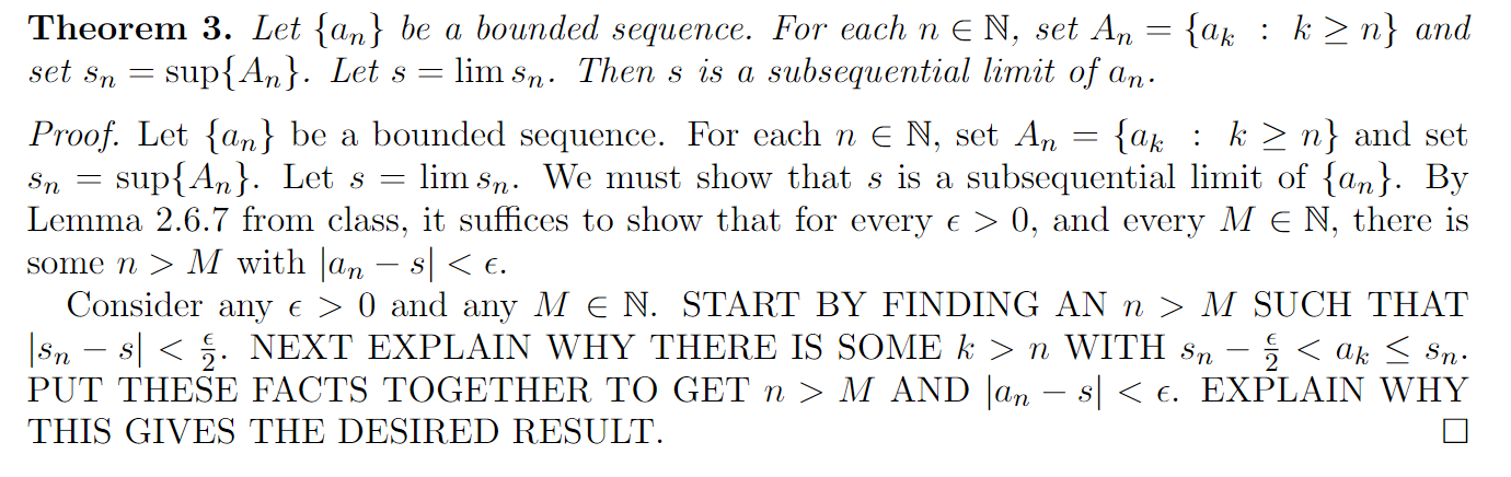 Solved Theorem 3. Let {an} be a bounded sequence. For each | Chegg.com