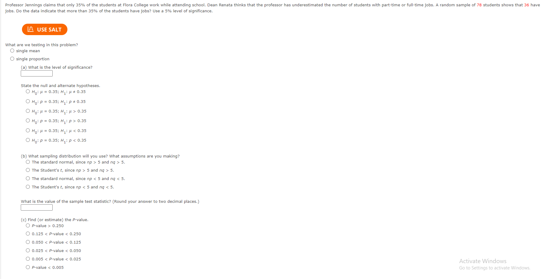 Solved Professor Jennings Claims That Only 35 Of The Chegg