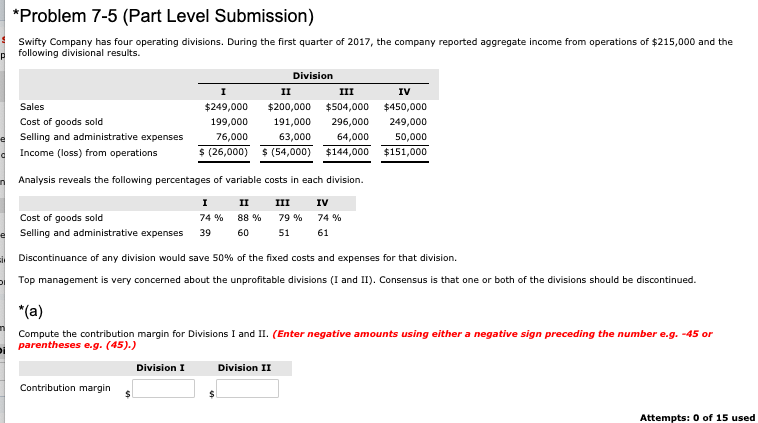 Solved *Problem 7-5 (Part Level Submission) Swifty Company | Chegg.com