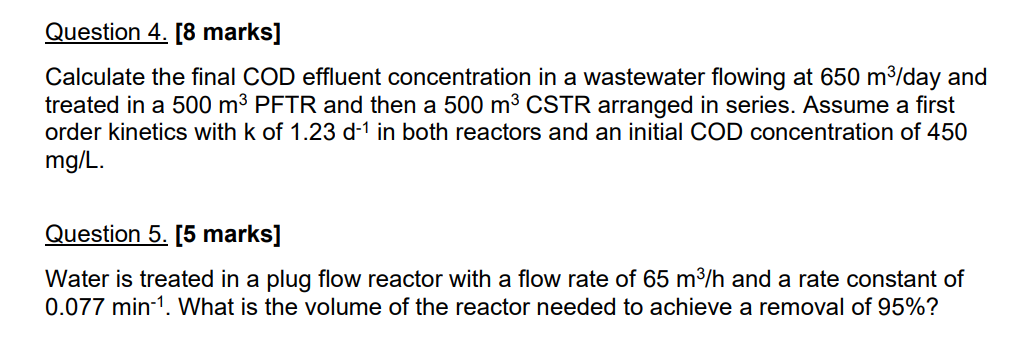 Solved Calculate the final COD effluent concentration in a | Chegg.com