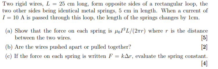 Solved Two rigid wires, L = 25 cm long, form opposite sides | Chegg.com